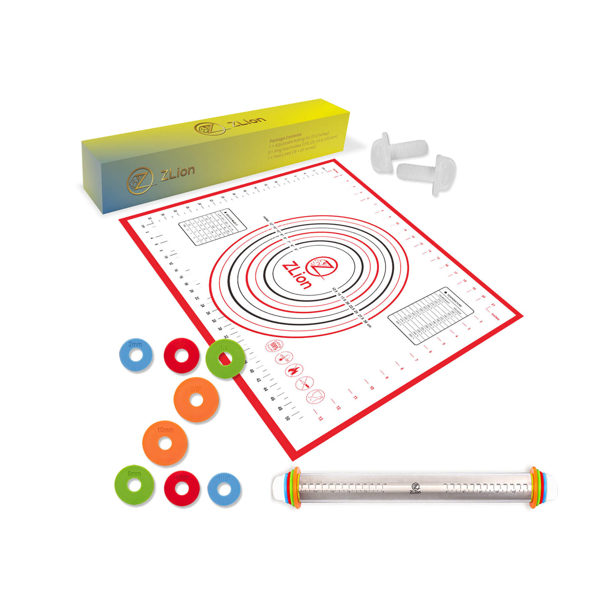 Stainless Steel Thickness Adjustable Rolling Pin with Pastry & Baking ...